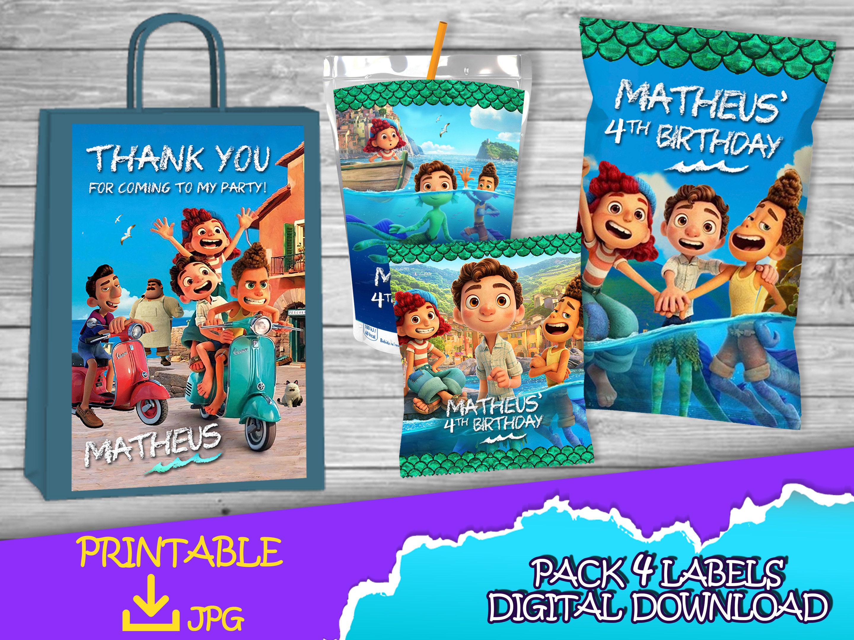 Luca Birthday Pack Chip Bag fruit Snacks-favor Bag Juice - Etsy