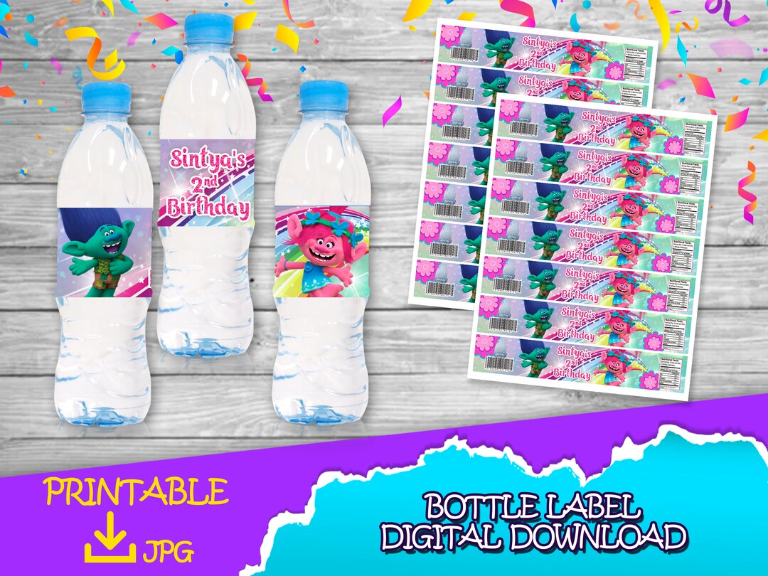 Trolls Birthday Party -bottle Label - DIGITAL DOWNLOAD - Trolls Bottle ...