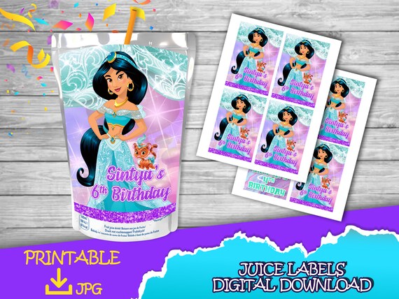 Jasmine Birthday Party juice Label DIGITAL DOWNLOAD - Etsy UK