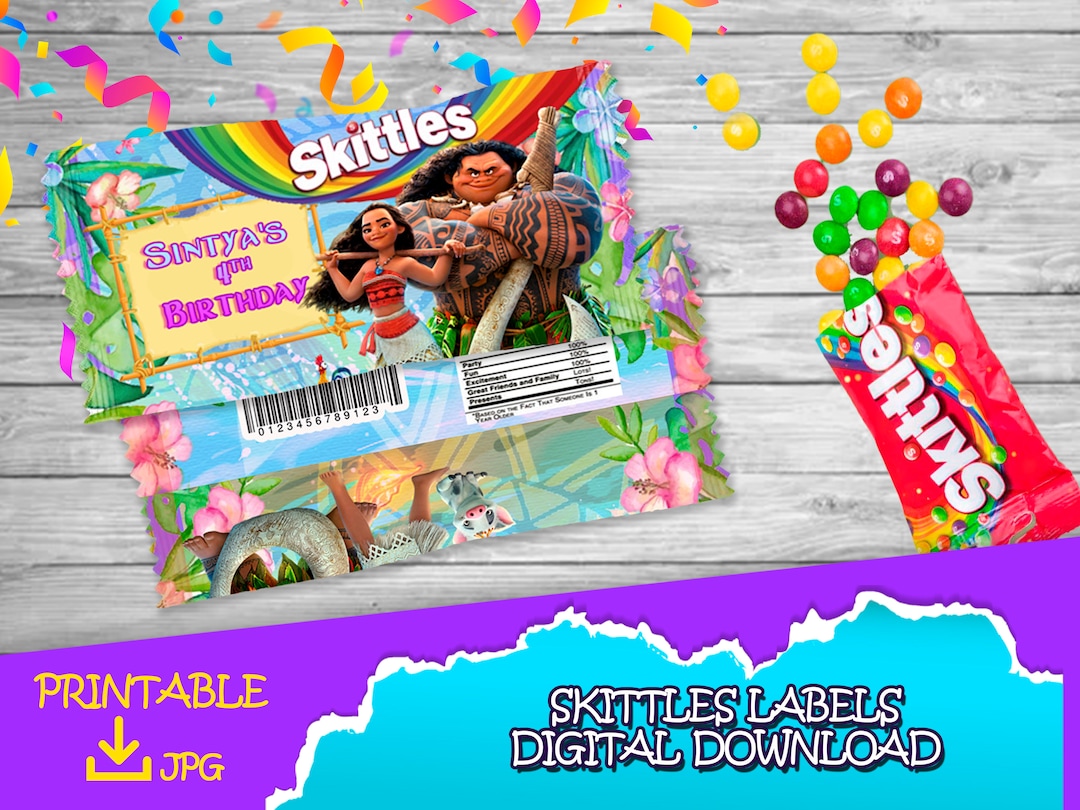 Moana Skittles Labels Moana Party Label Moana Birthday Skittles Wrapper ...