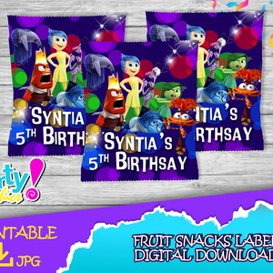 Inside Out Birthday Pack - Chip Bag - Fruit Snacks - Favor Bag - Juice ...