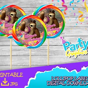 Masha and the Bear Birthday Party - Lollipop Label - DIGITAL DOWNLOAD ...