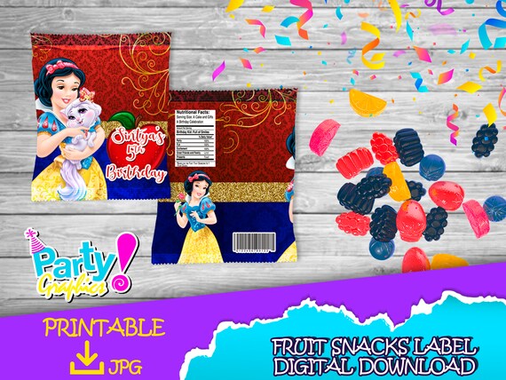 Snow White Princess Birthday Party Fruit Snacks Label - Etsy