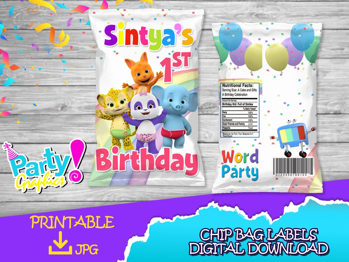 Word Party Chip Bag Label DIGITAL DOWNLOAD Word Party Girl - Etsy