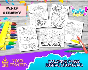 Word Party Coloring Packs, Word Party Birthday Party, DIGITAL DOWNLOAD ...