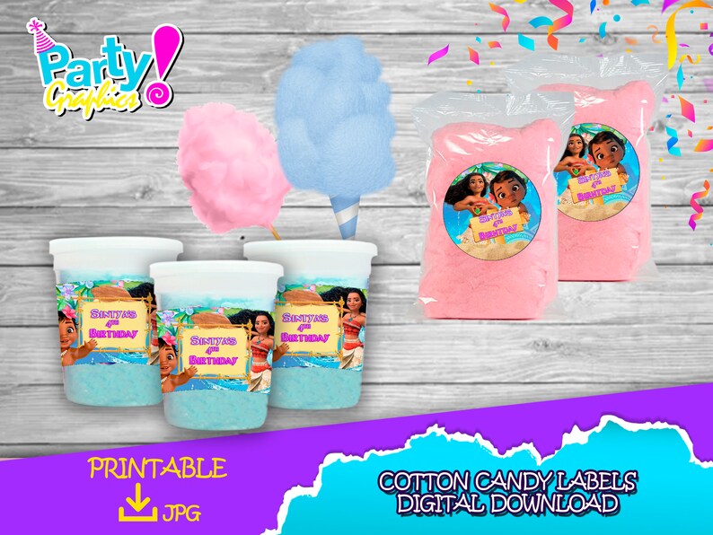 Moana Cotton Candy Labels Moana Cotton Candy Tub Label - Etsy