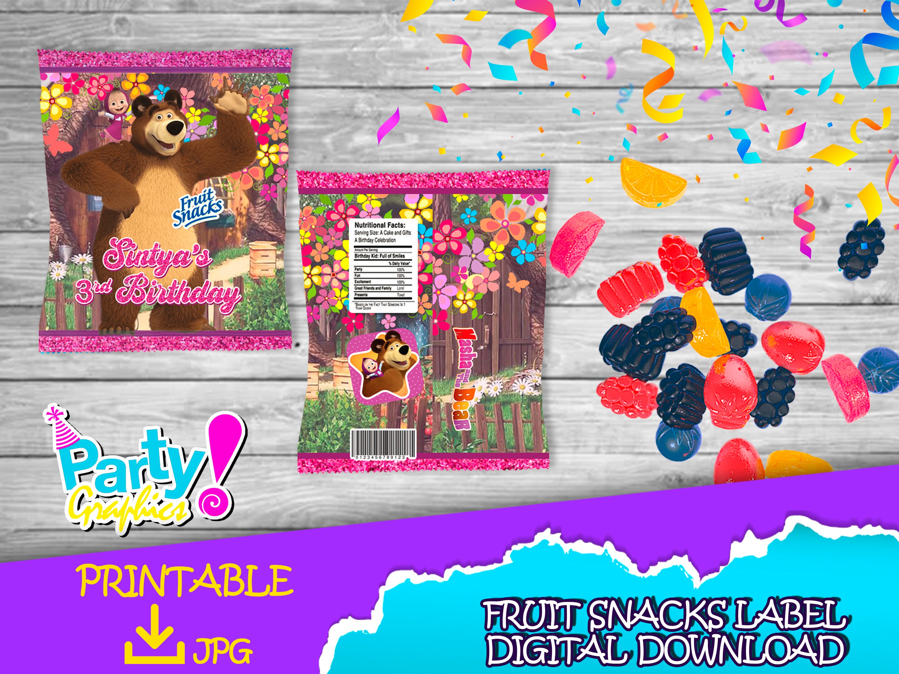 Masha and the Bear chip Bag-fruit Snacks-favor - Etsy