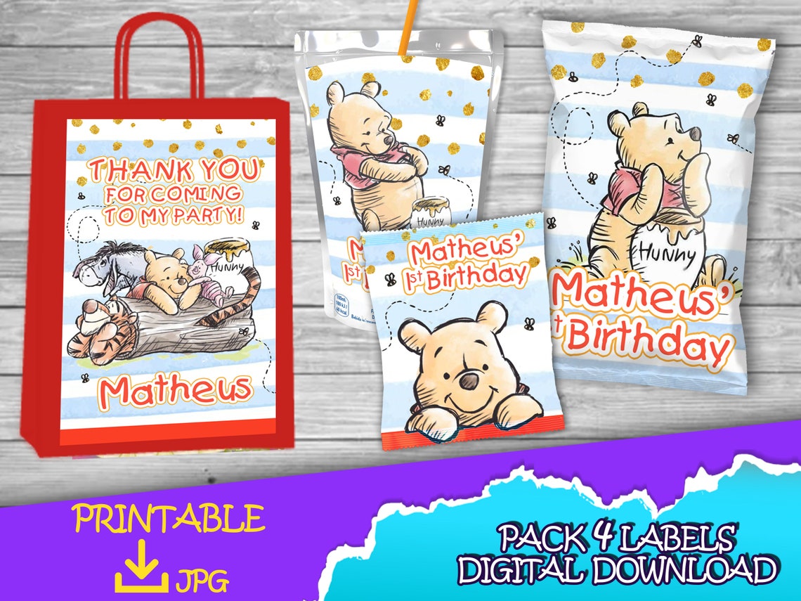 Winnie Pooh Pack chip Bag Fruit Snacks Favor Bag Juice - Etsy