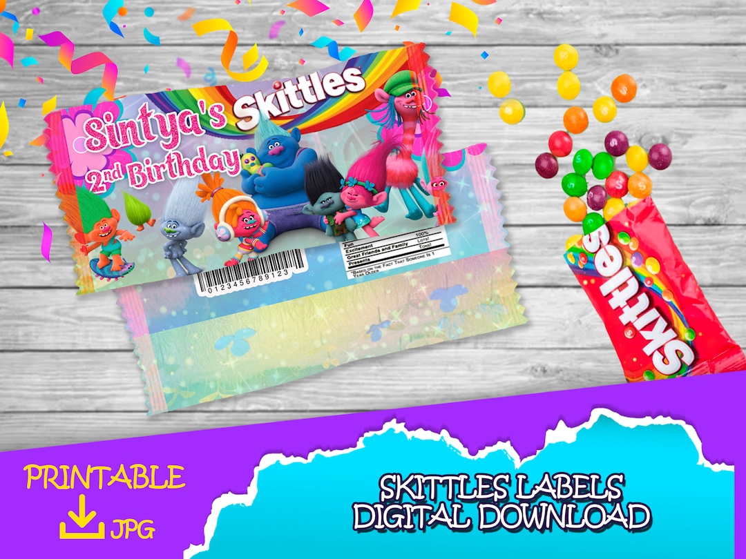 TROLLS Skittles Labels - Trolls Party Favor - Poppy Birthday - Skittles ...