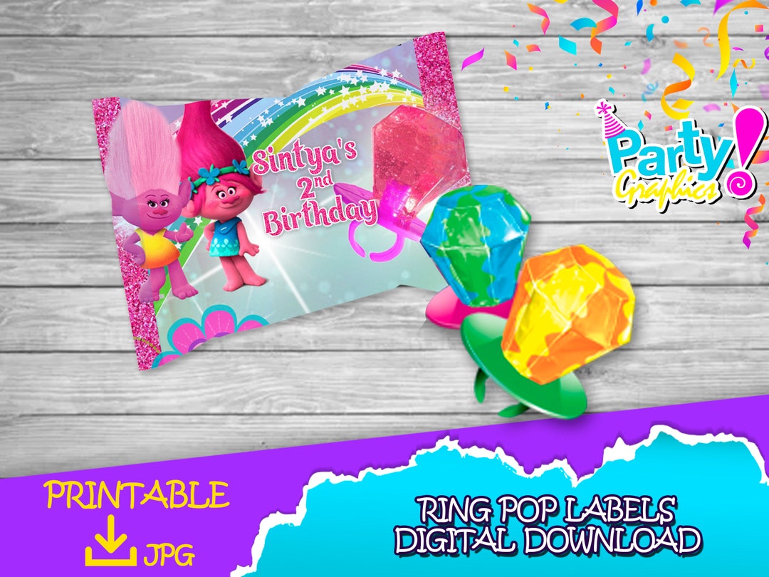 Trolls Ring Pop Label - Trolls Poppy Ring Pop Girl - RING POP 0.5oz - Etsy