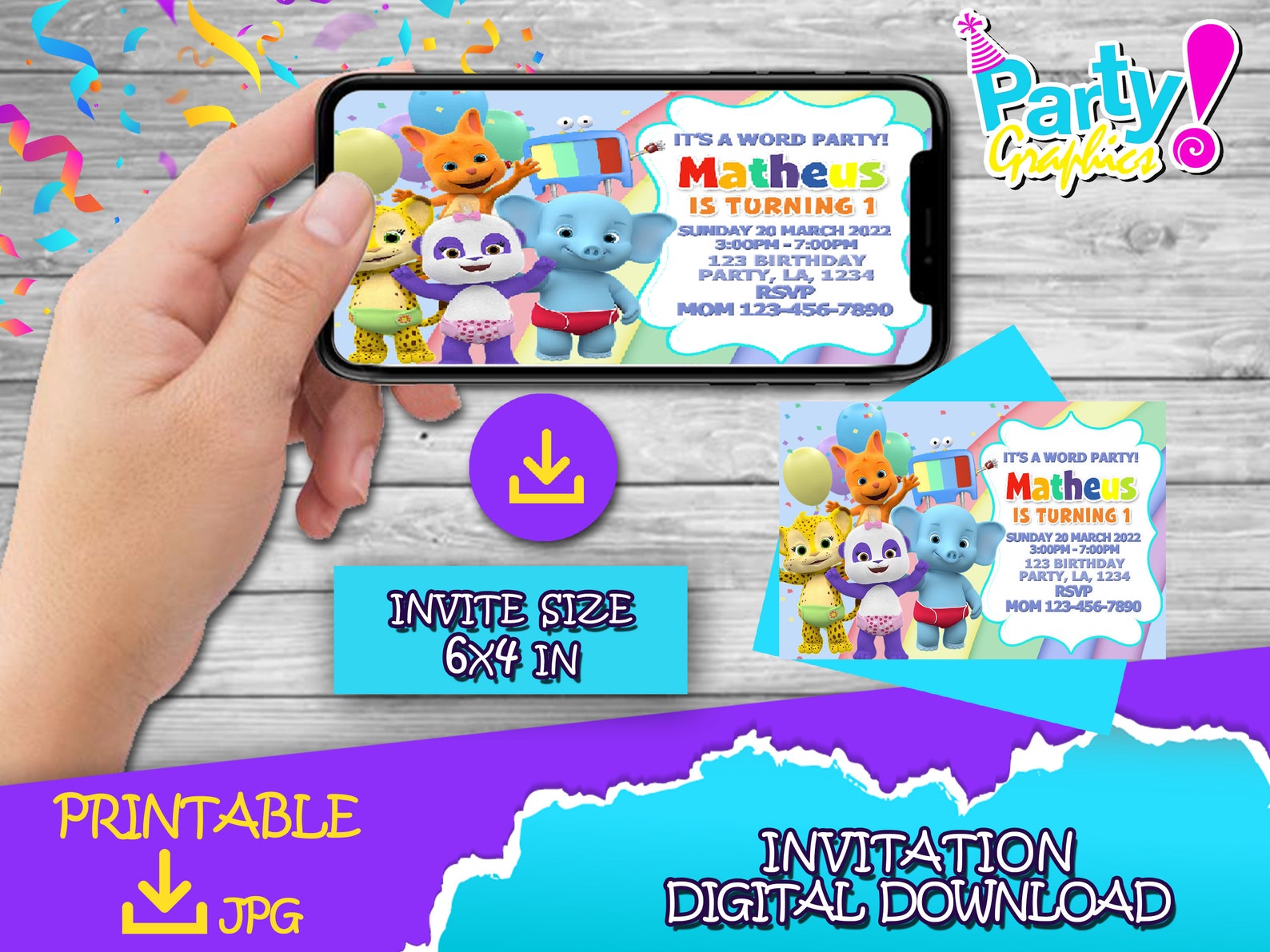 Word Party Birthday Invitation DIGITAL DOWNLOAD Word Party - Etsy