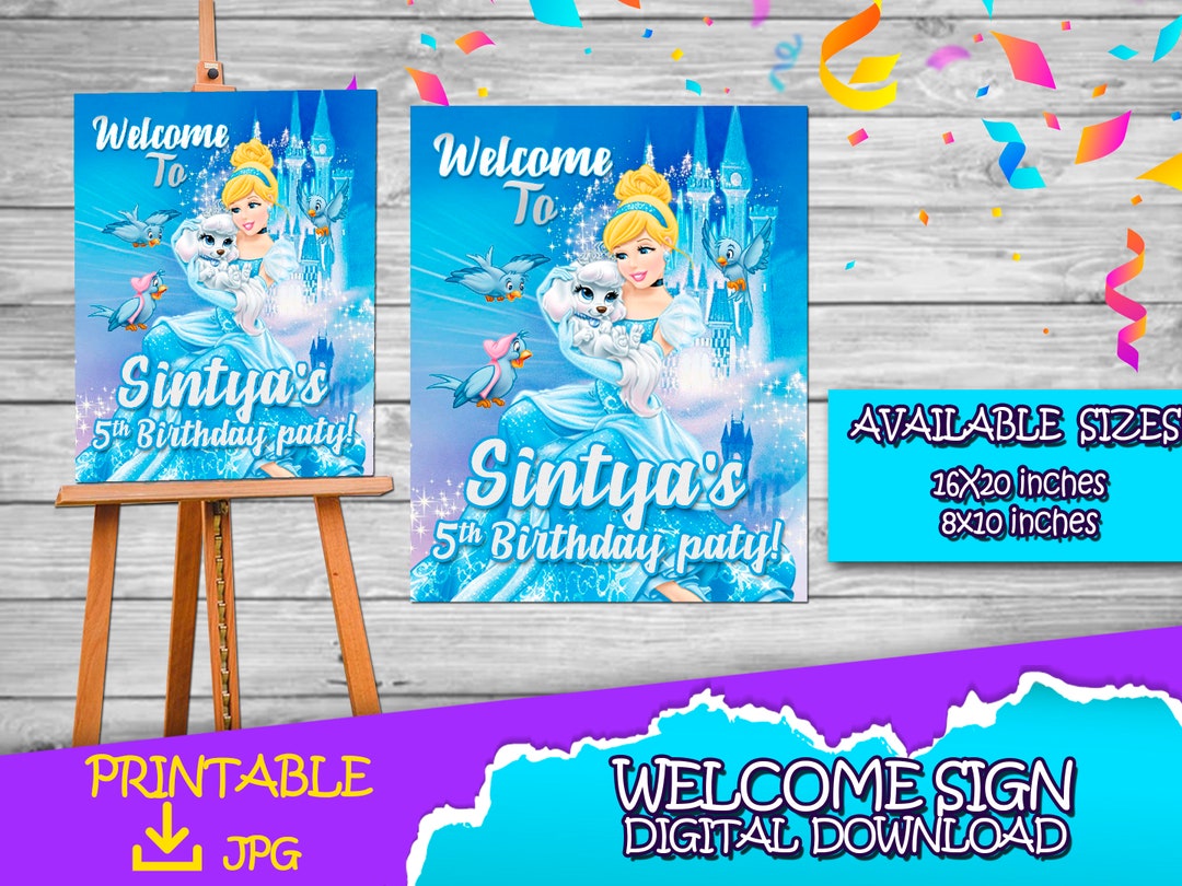 Welcome Sign Cinderella - Cinderella Birthday Welcome Sign- Cinderella ...