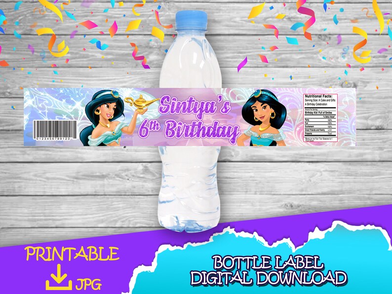 Jasmine Princess Birthday Party bottle Label DIGITAL - Etsy
