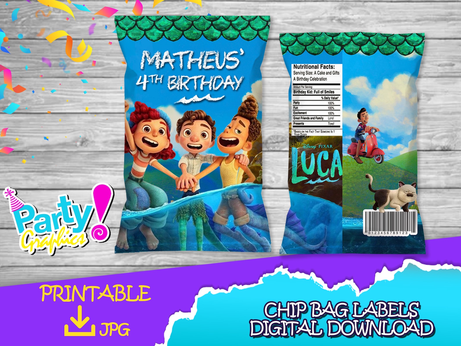 Luca Birthday Pack Chip Bag fruit Snacks-favor Bag Juice - Etsy