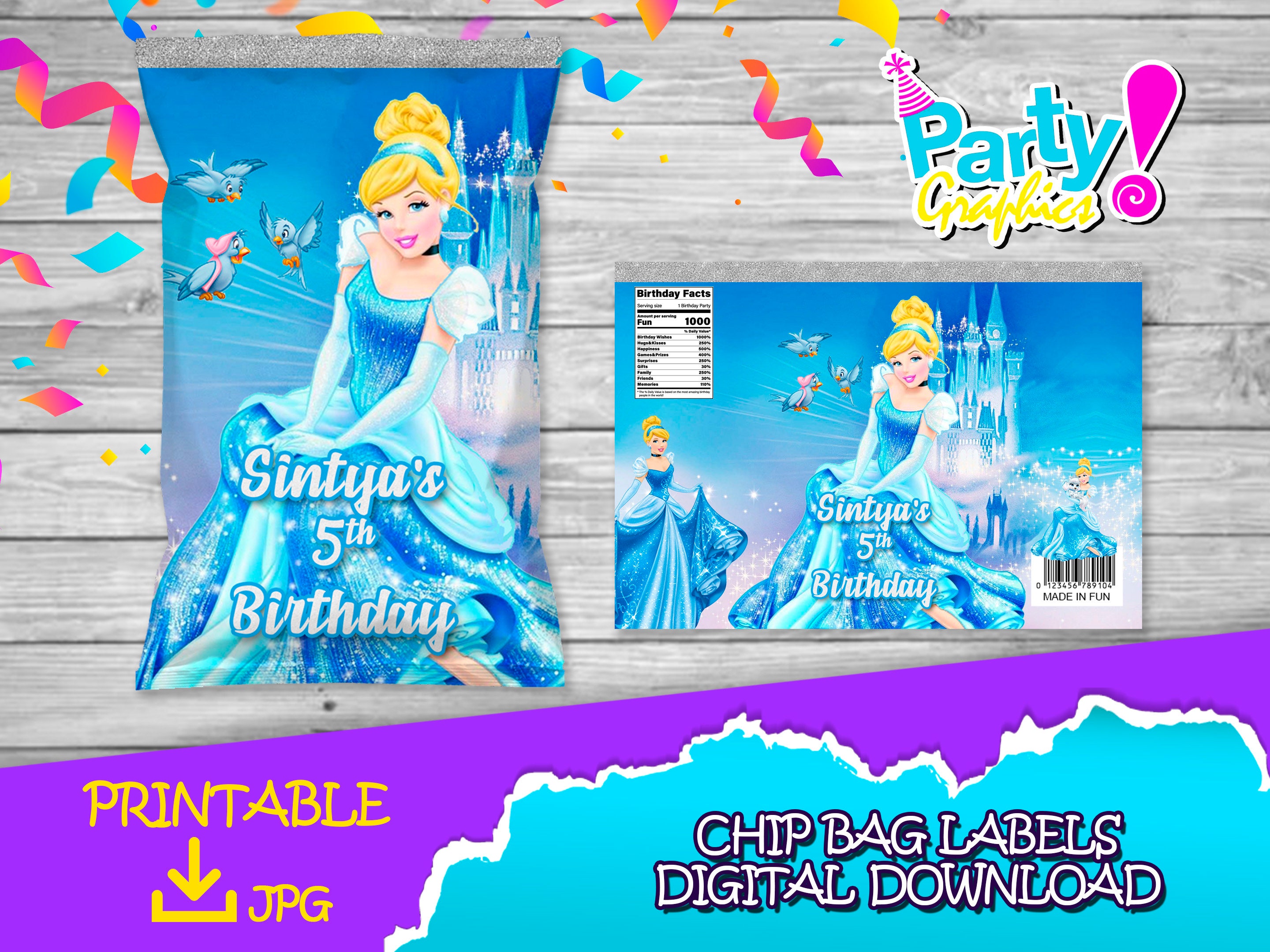 Cinderella Princess Chip Bag Label DIGITAL DOWNLOAD - Etsy