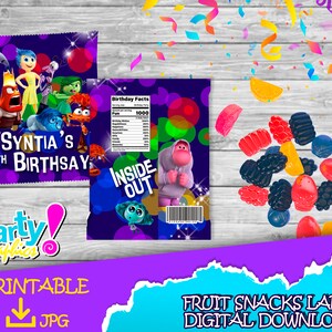 Inside Out Birthday Pack - Chip Bag - Fruit Snacks - Favor Bag - Juice ...