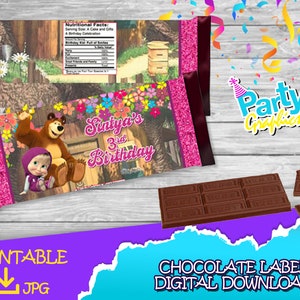 Masha and the Bear Birthday Party - Chocolate Label - DIGITAL DOWNLOAD ...