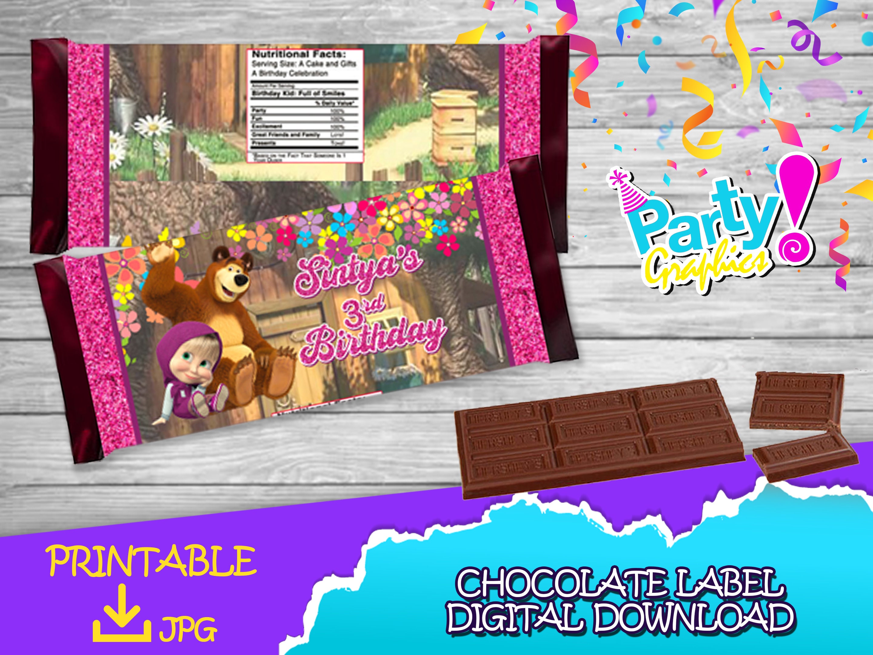 Masha and the Bear Birthday Party Chocolate Label DIGITAL - Etsy