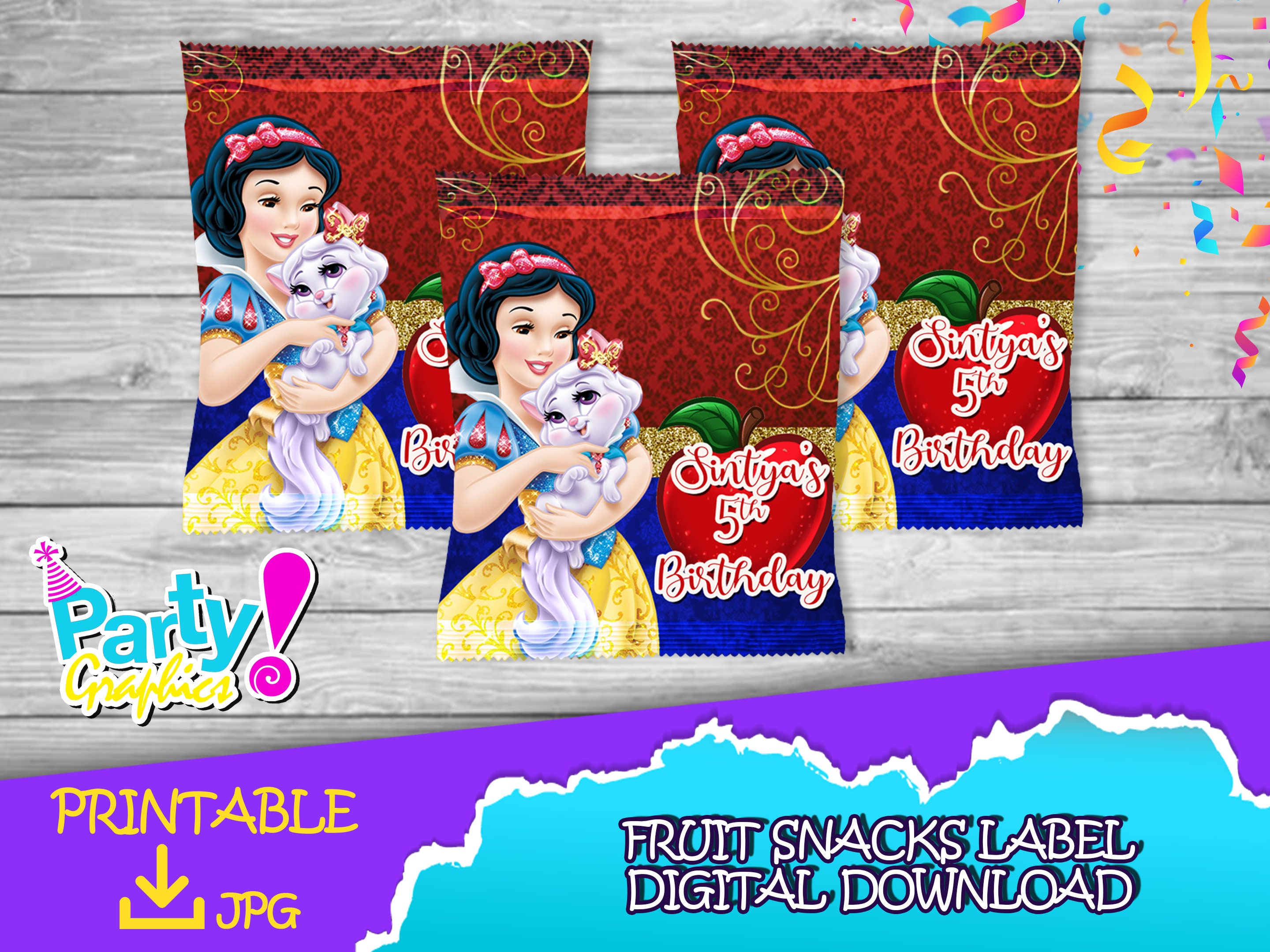 Snow White Birthday Pack chip Bag fruit Snacks-favor Bag - Etsy