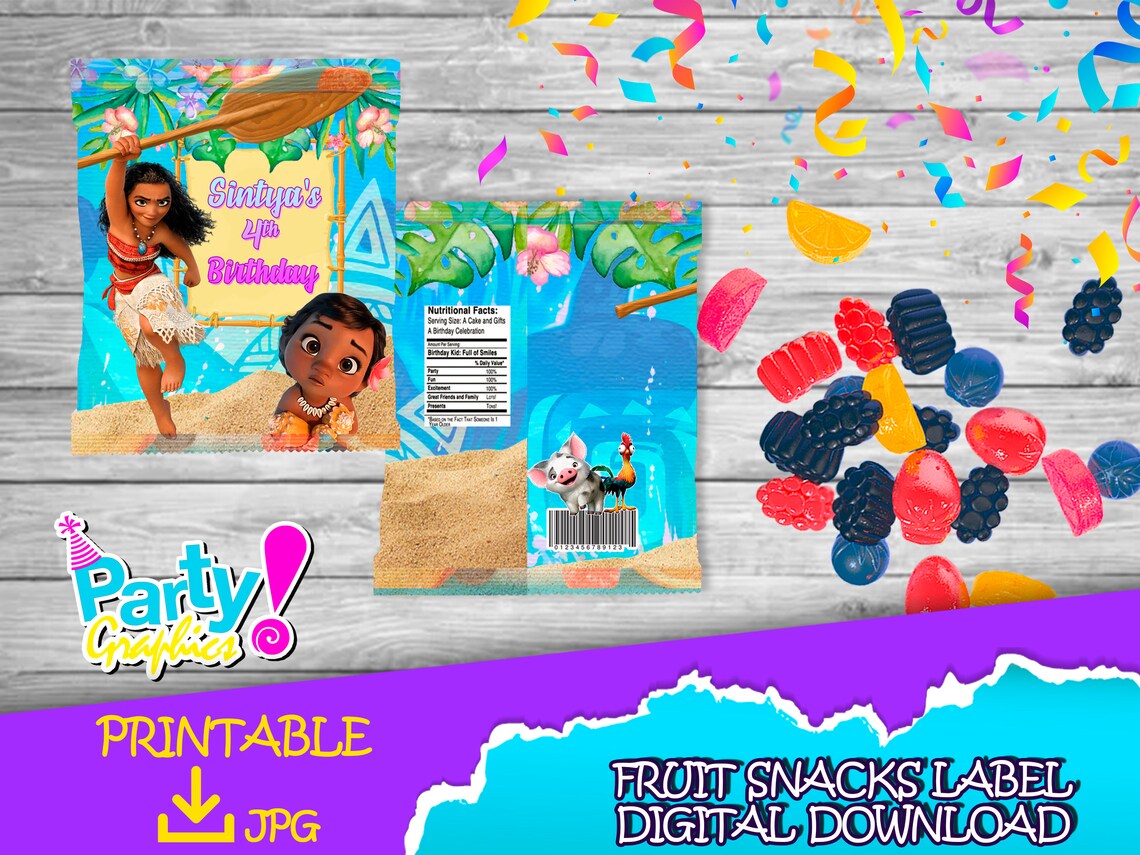 Moana Princess Birthday Pack Chip Bag fruit Snacks-favor - Etsy