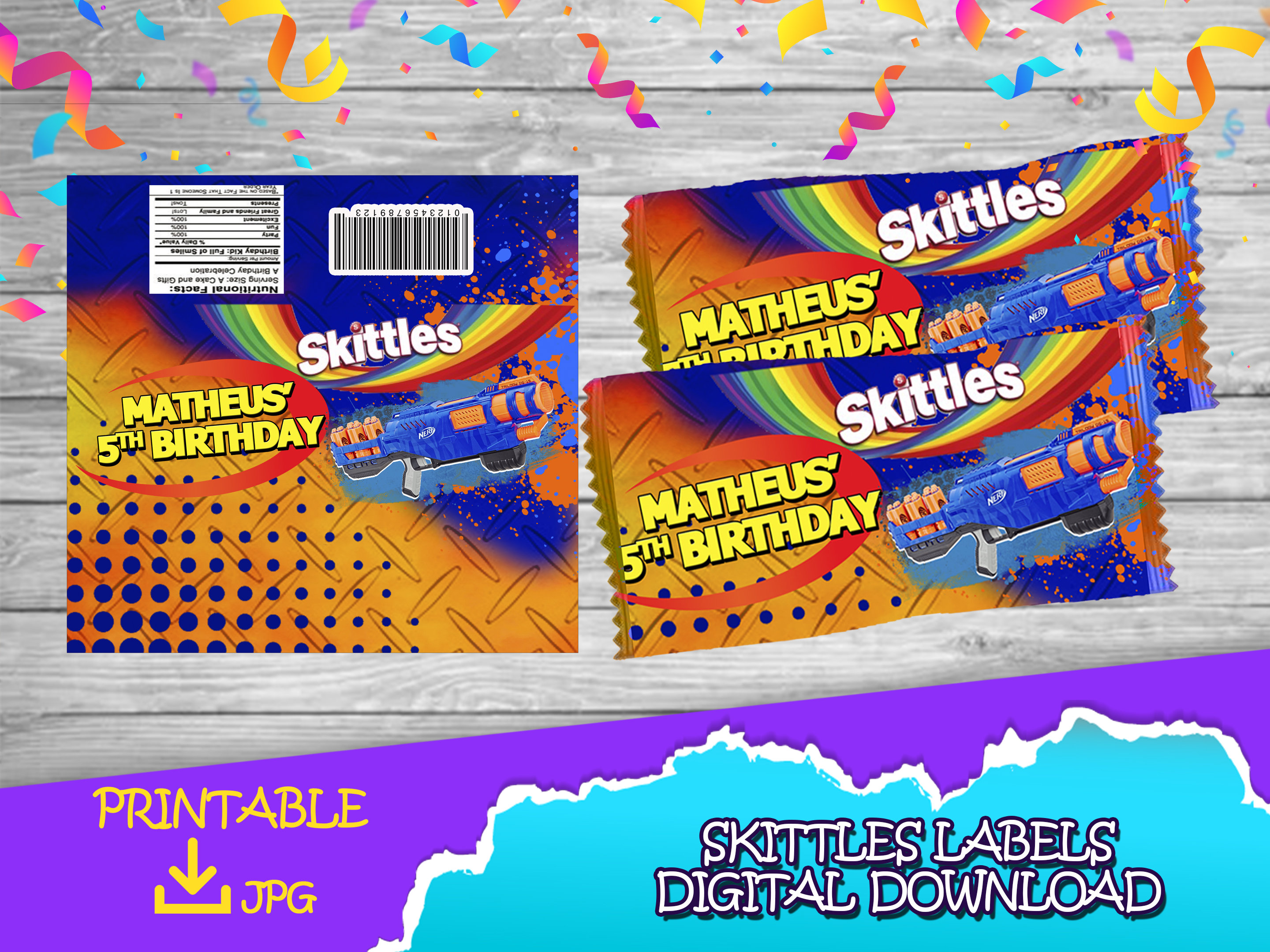 Darts Gun Birthday Party Skittles Label DIGITAL DOWNLOAD - Etsy