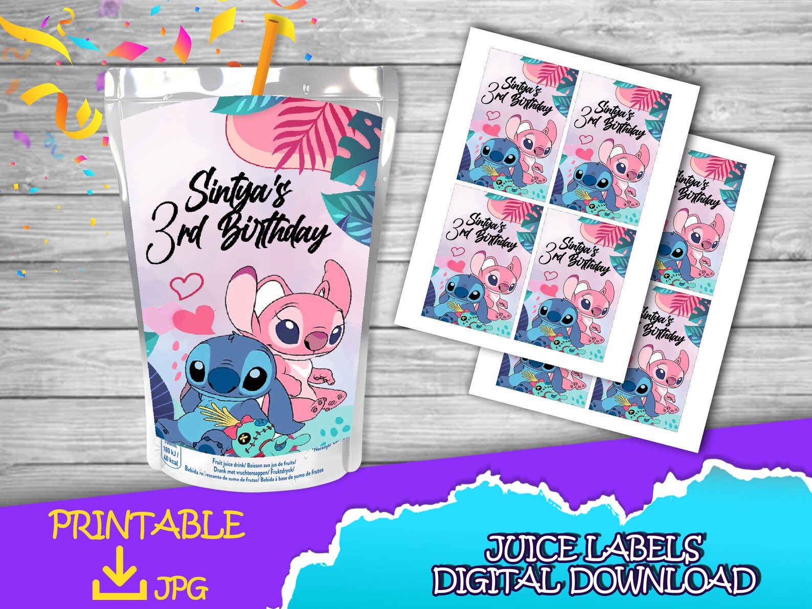 Stitch and Angel Birthday Party juice Label DIGITAL DOWNLOAD Stitch and ...