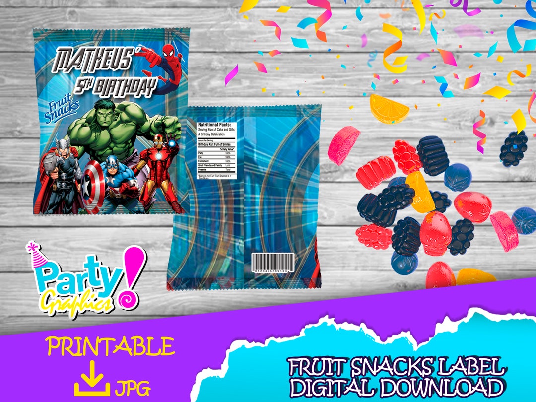 Avengers Birthday Party - Fruit Snacks Label- DIGITAL DOWNLOAD ...