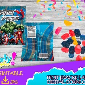 Avengers Birthday Party - Fruit Snacks Label- DIGITAL DOWNLOAD ...