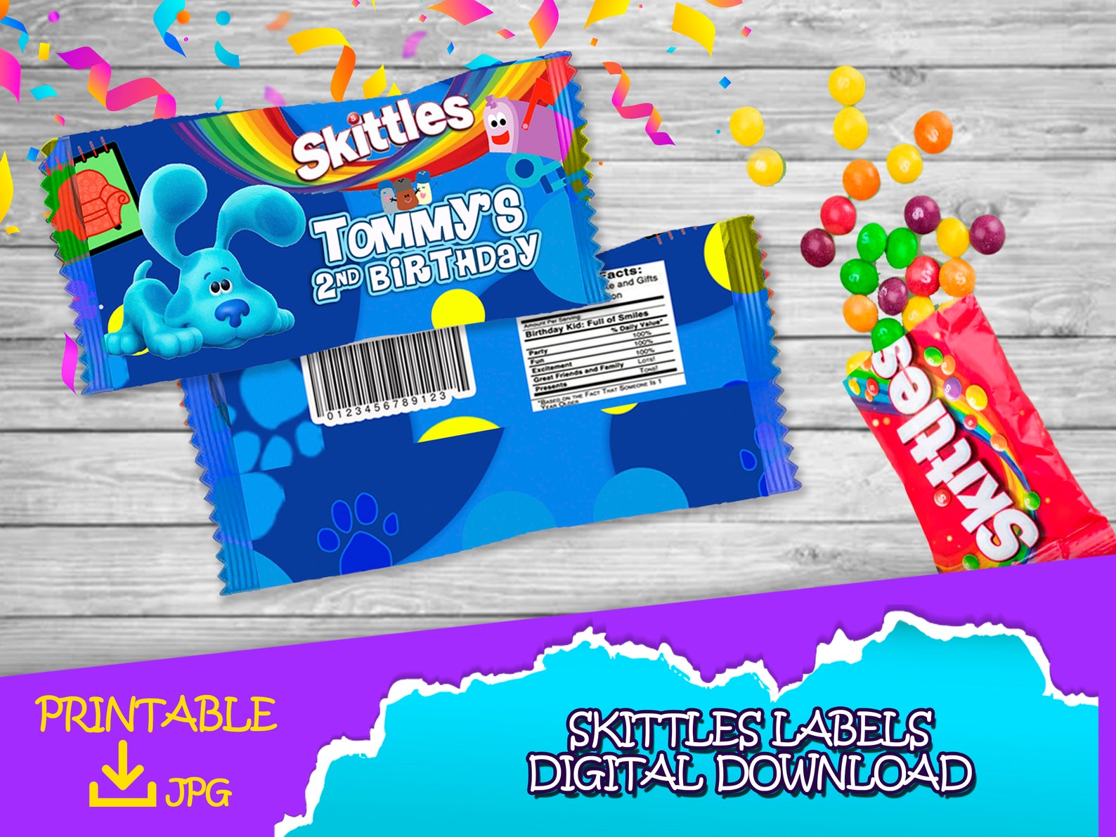 Blue's Clues Skittles Labels Blue's Clues Party - Etsy