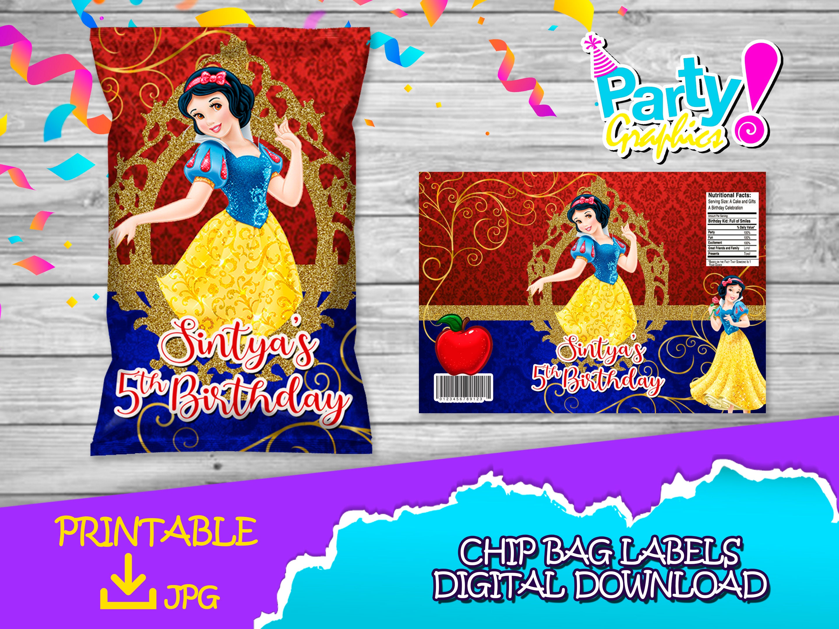 Snow White Princess Chip Bag Label DIGITAL DOWNLOAD Snow - Etsy México
