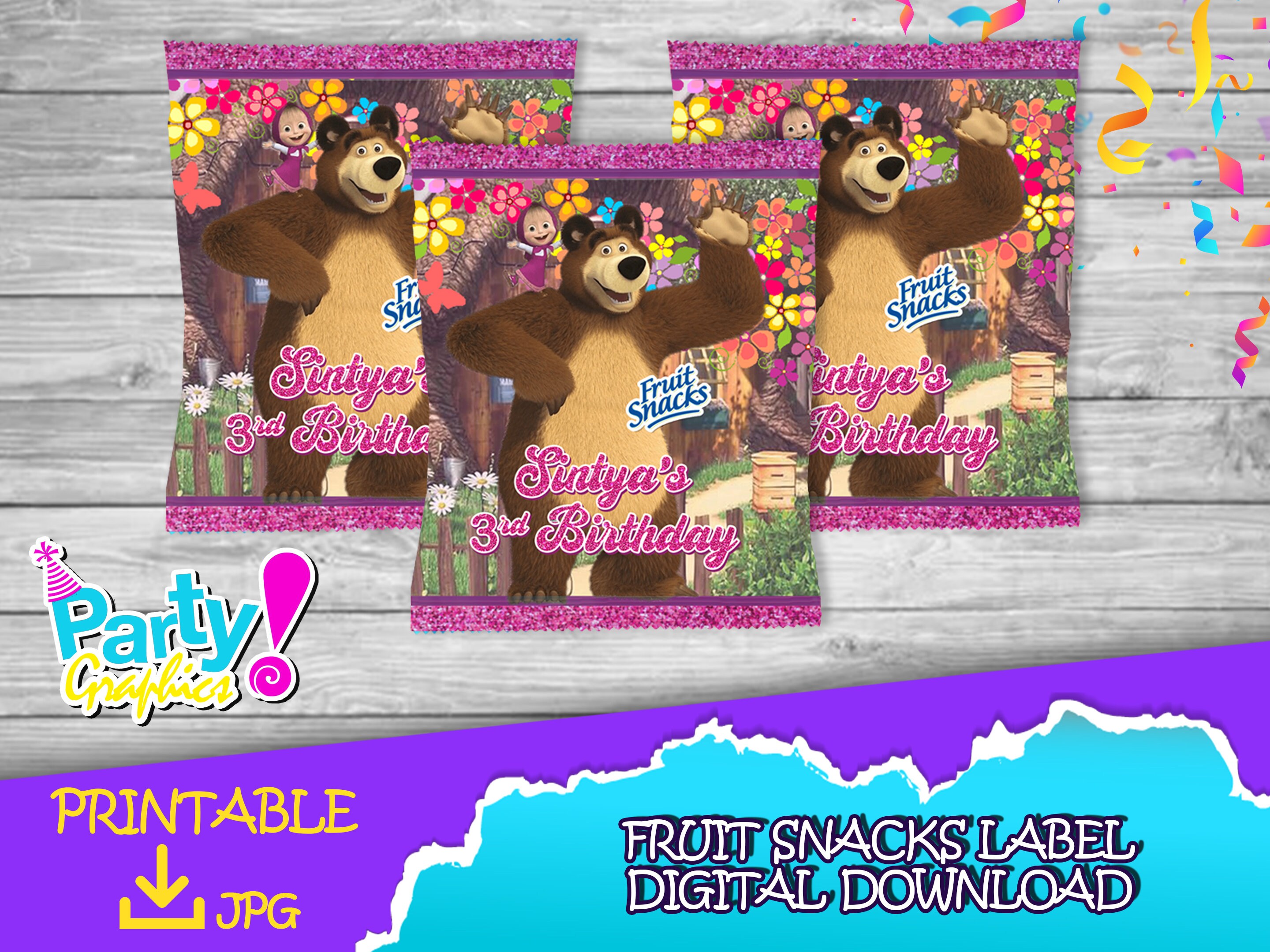 Masha and the Bear chip Bag-fruit Snacks-favor - Etsy