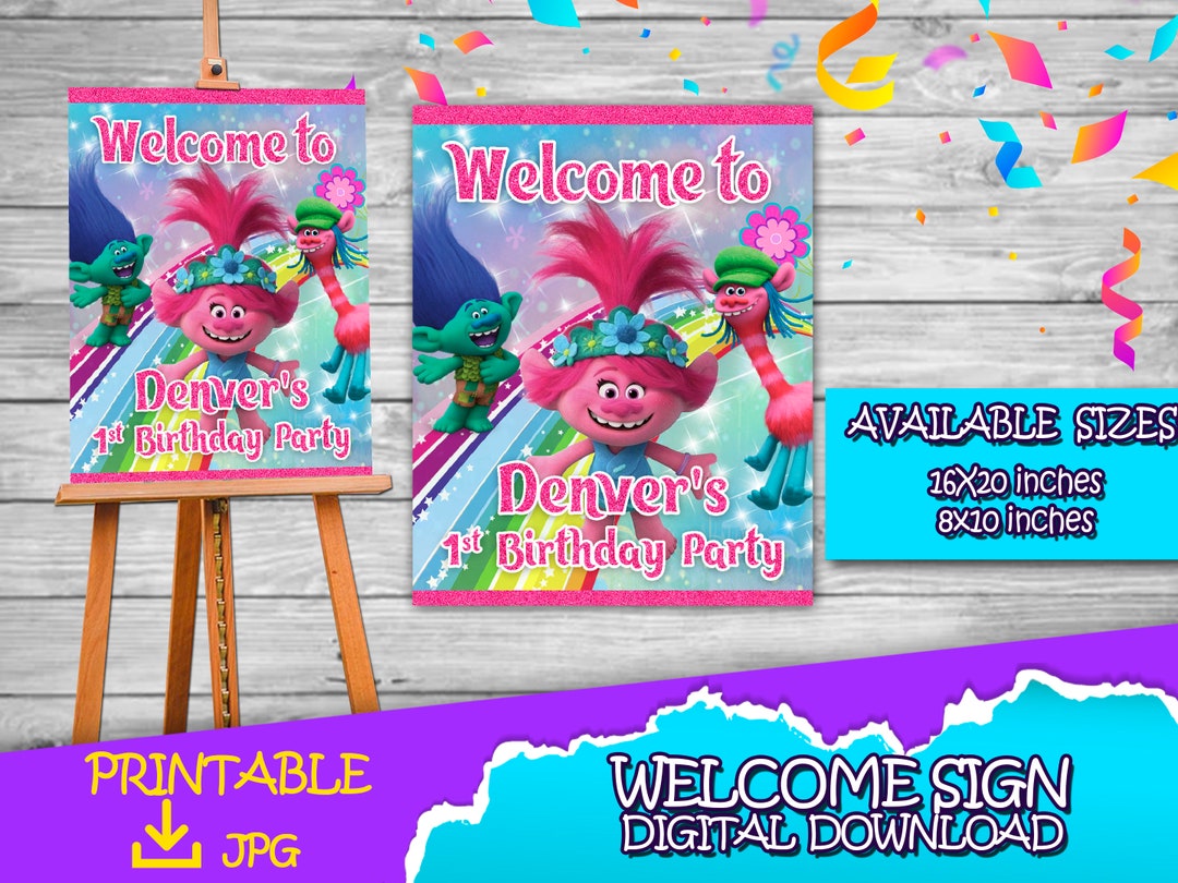 Welcome Trolls - Trolls Birthday Welcome Sign- Trolls Birthday Party ...