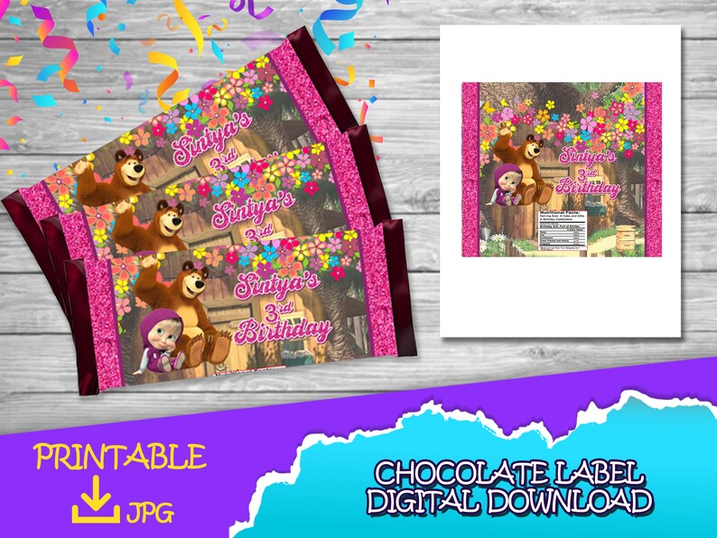Masha and the Bear Birthday Party Chocolate Label DIGITAL - Etsy