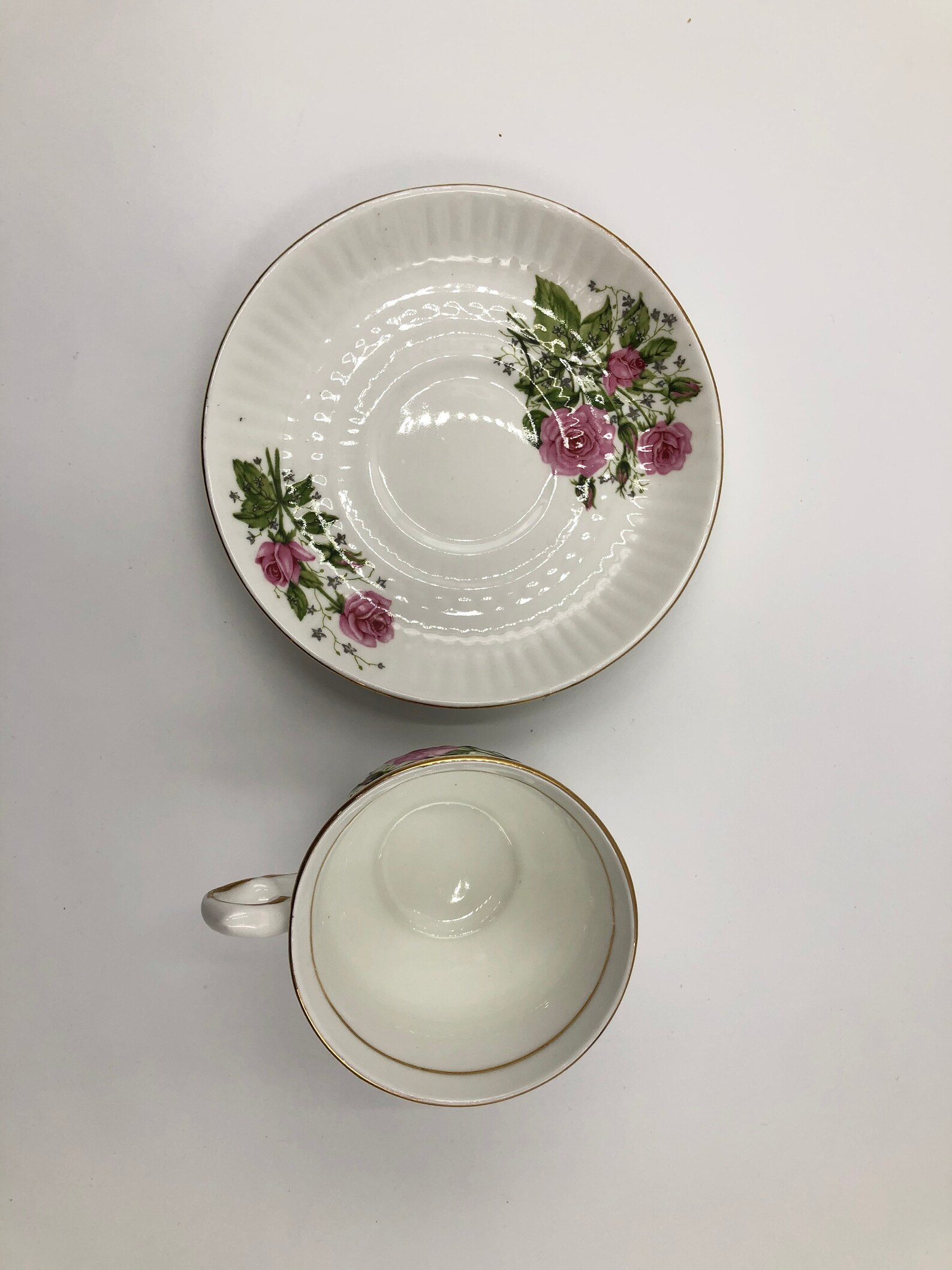 Hitkari Bone China Pink Roses & Gold Trim Cup and Saucer Made in India ...