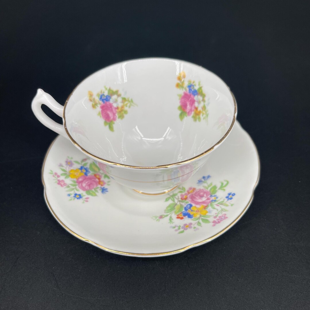 Vintage COLLINGWOODS Estd 1796 Pink Rose Tea Cup & Saucer England Bone ...