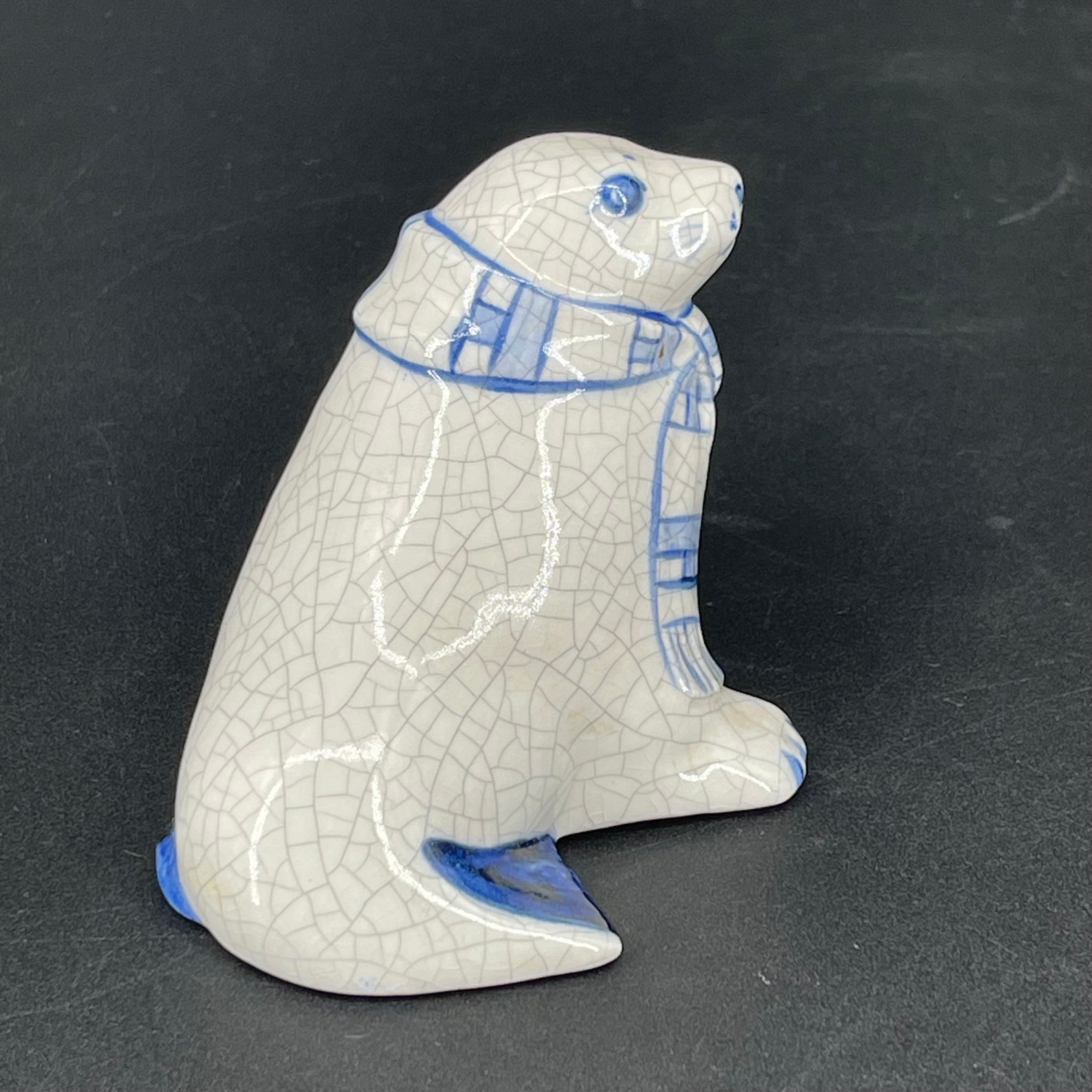 Dedham Pottery Seal Figurine Crackle Blue White Scarf - Etsy
