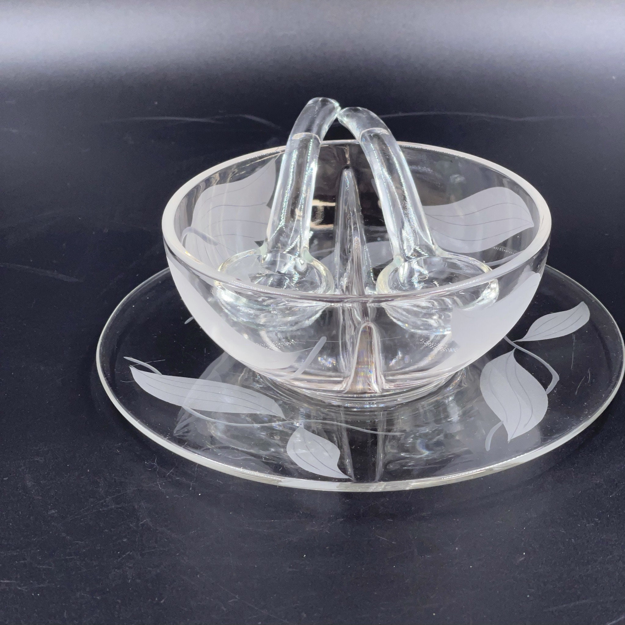 Vintage 4 Pieces Clear and Floral Glass Divided Mayonnaise Bowl ...