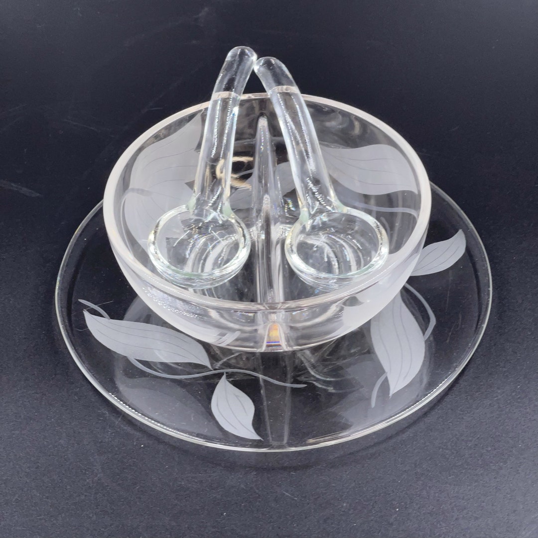 Vintage 4 Pieces Clear and Floral Glass Divided Mayonnaise Bowl ...