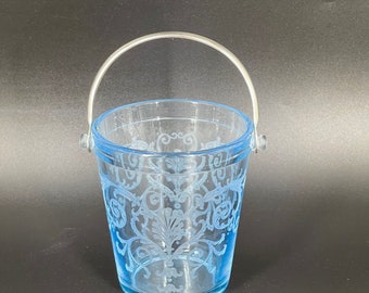 Antique Fostoria Glass Ice Bucket Versailles Azure Blue Glass Ice ...