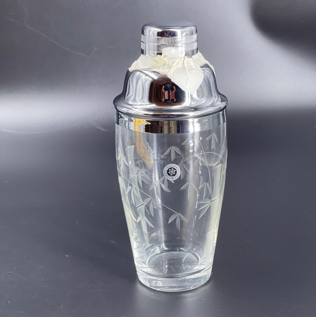 New ~ Mid Century Crystal Cocktail Shaker Etched Bamboo Sasaki Crystal ...
