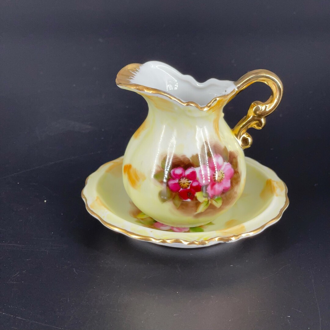 Vintage Hand Painted Lefton Water Pitcher W/matching Basin - Etsy
