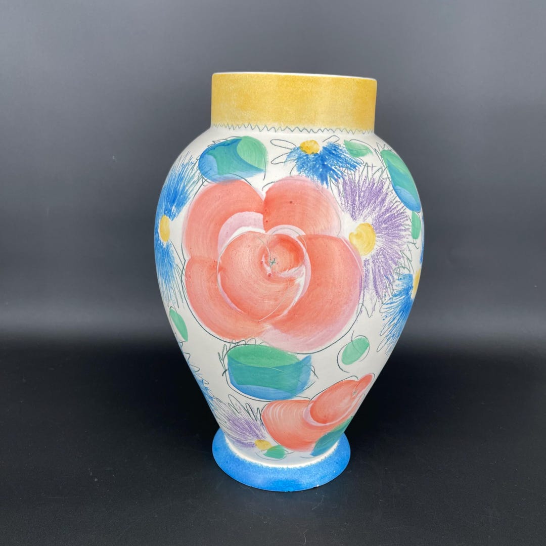 Rare Gump’s Floral Ceramic Vase Hand Painted by Angela Atkinson - Etsy