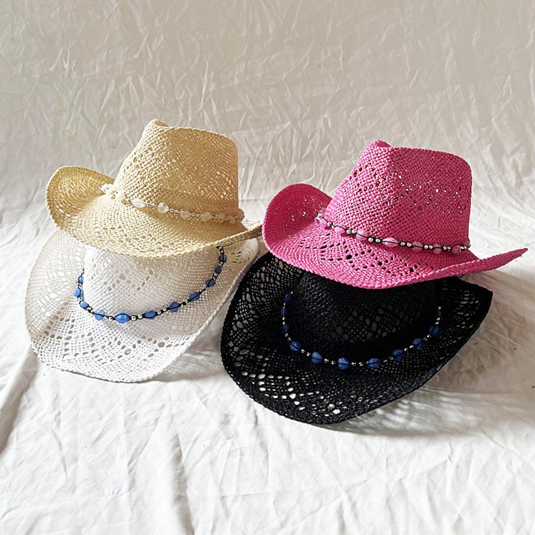 Love Beaded Straw Hat, Summer Sun Hat, Western Cowboy Straw Hat - Etsy