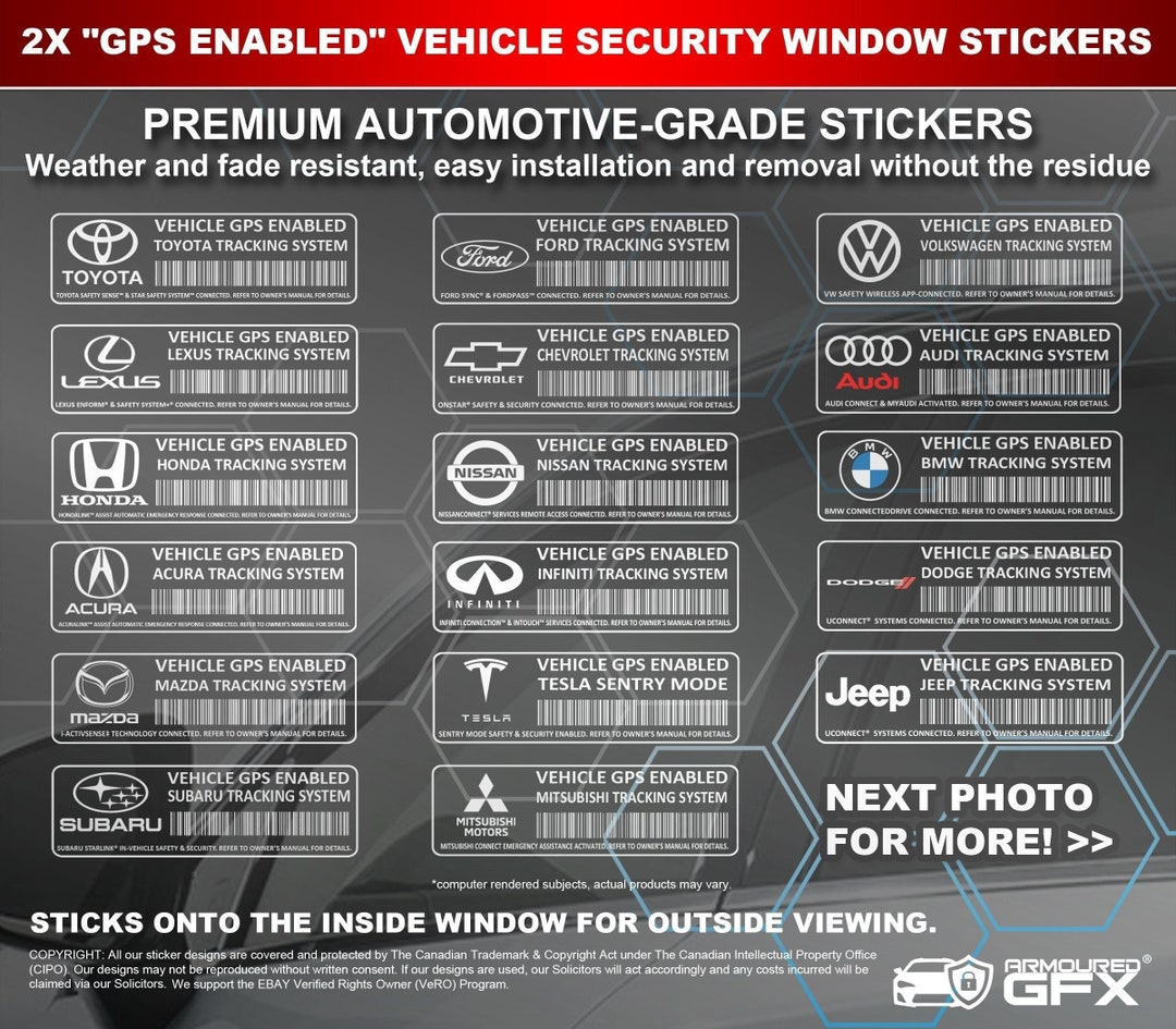 2x GPS Tracking Enabled Vehicle Car Alarm Security Window Vinyl ...