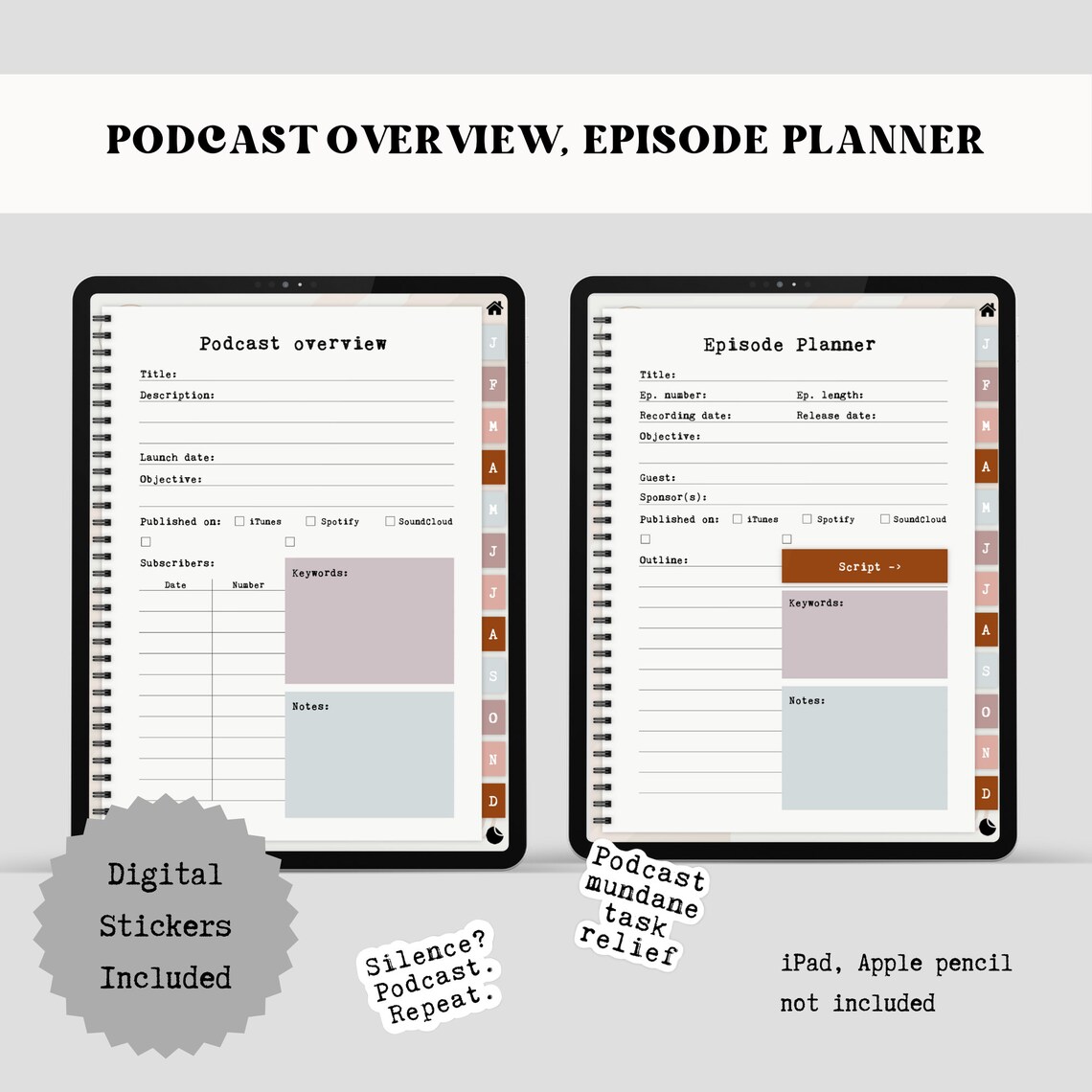 Digital Podcast Planner for Ipad, Goodnotes, Notability, Digital ...
