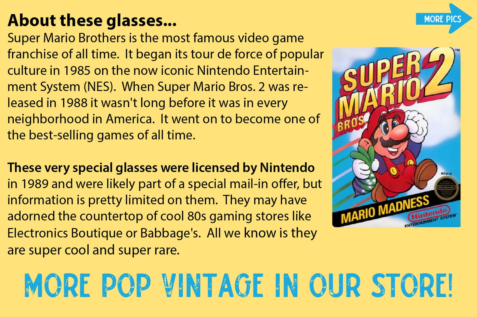 Vintage 1989 Super Mario 2 Nintendo Glass, Officially Licensed, SUPER ...