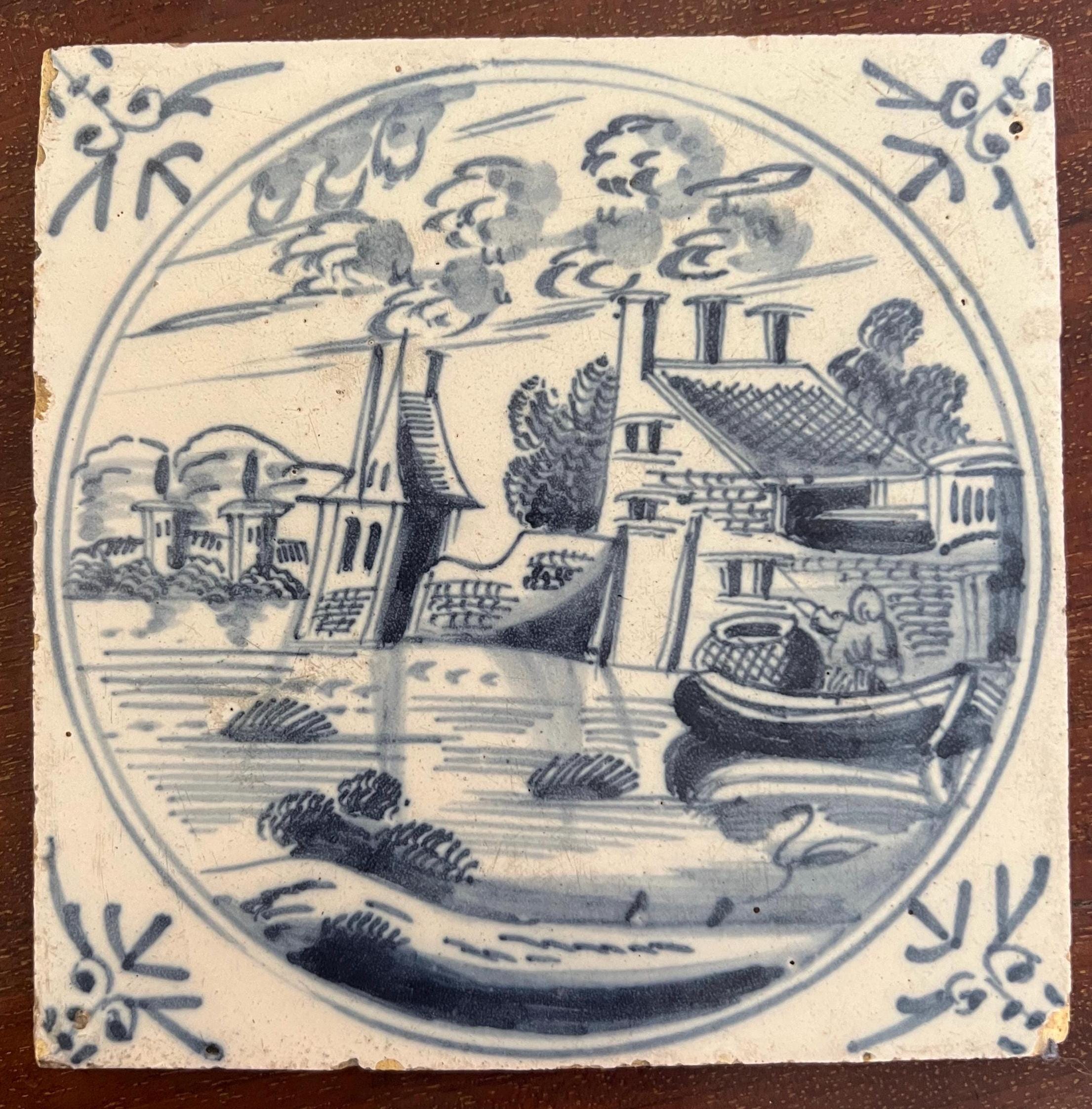 Rotterdam Dutch Tile Depicting a Lsndscape of Boat and Houses Circs ...