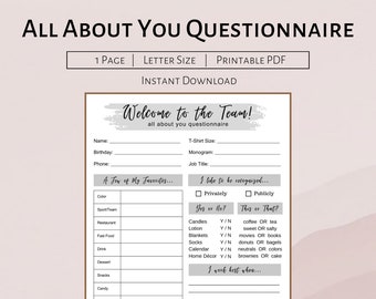 Printable All About Me Co-worker Questions Employee Favorites List ...