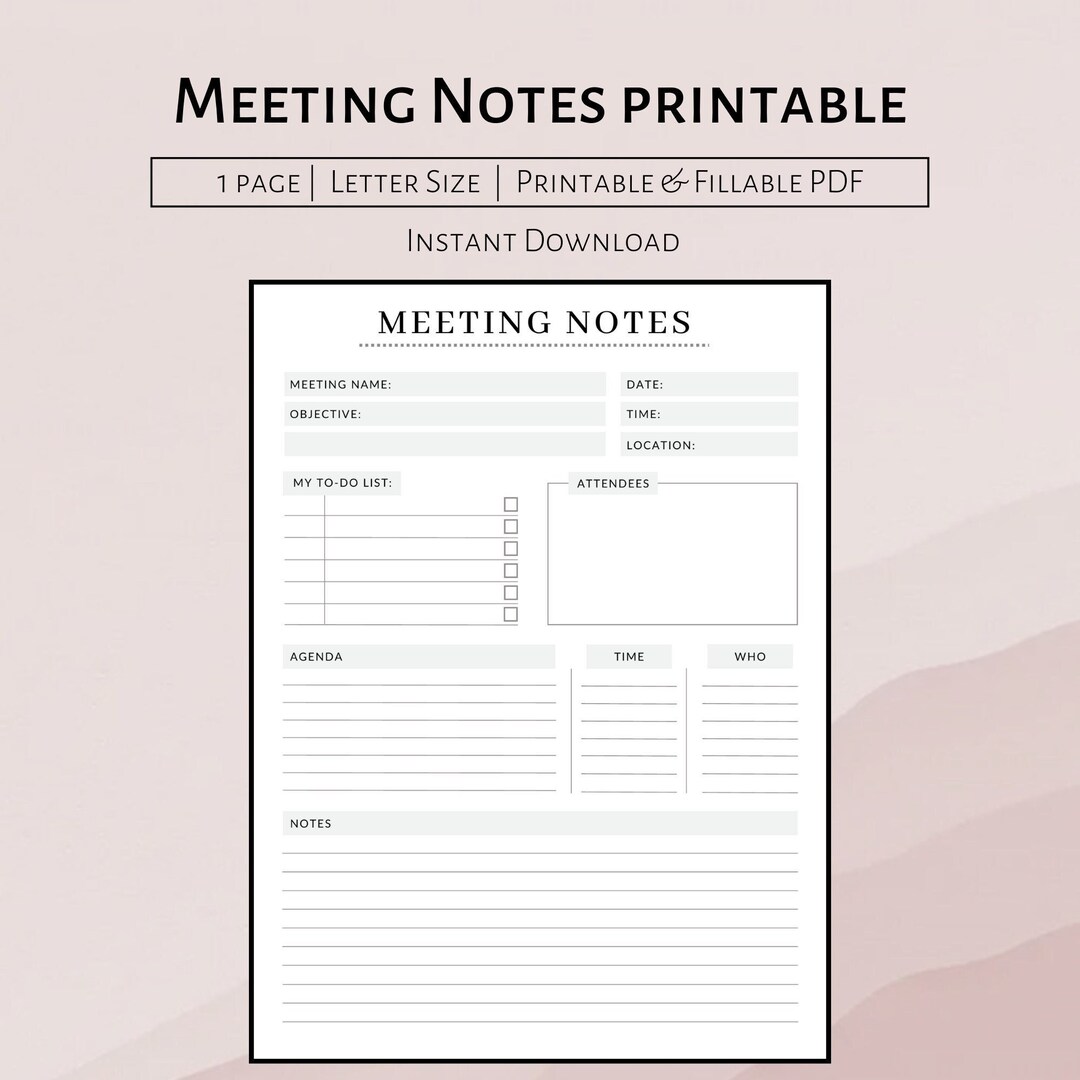 Meeting Notes Template Printable Team Conference Agenda - Etsy