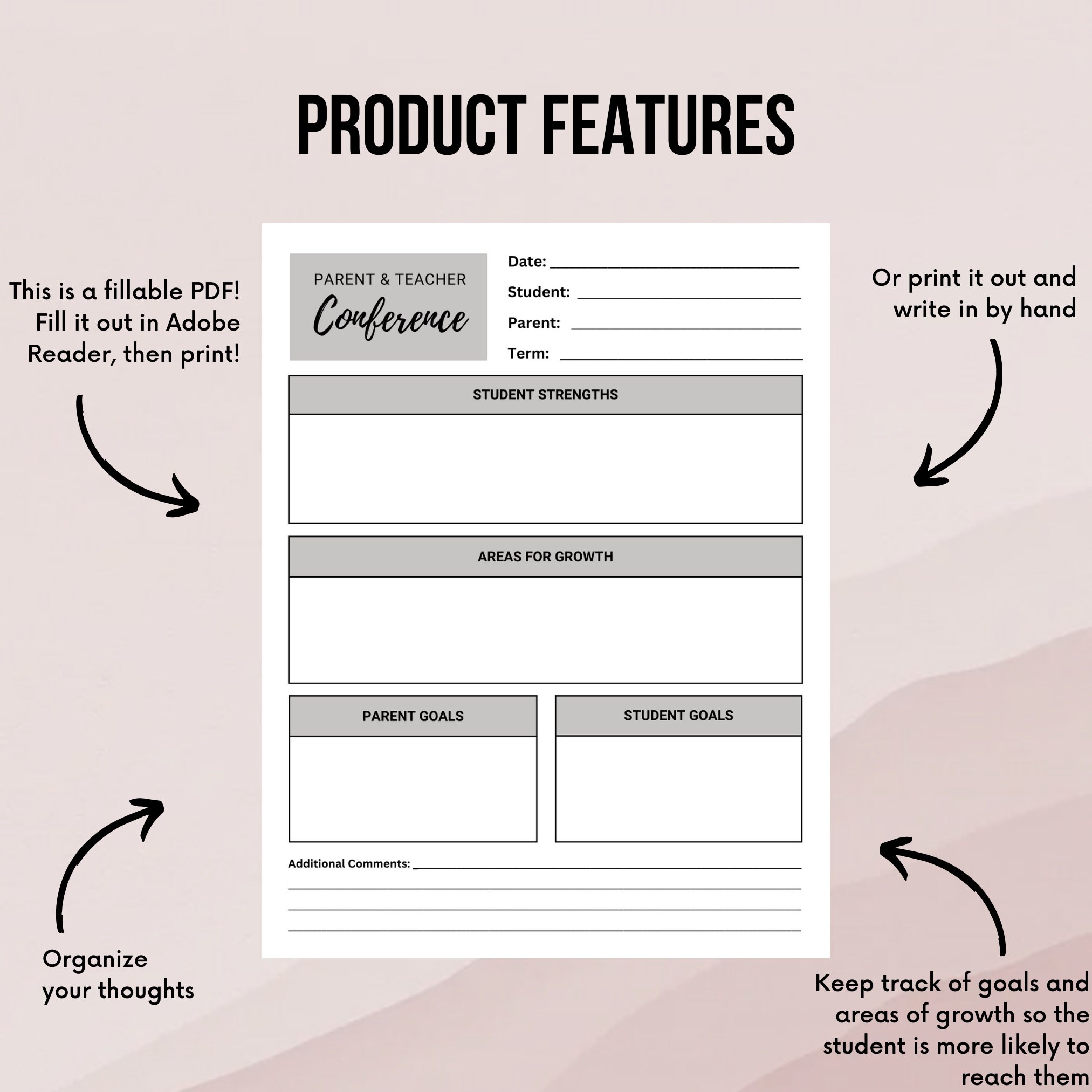Parent Teacher Conference Notes | Fillable, Printable PDF Template - Etsy